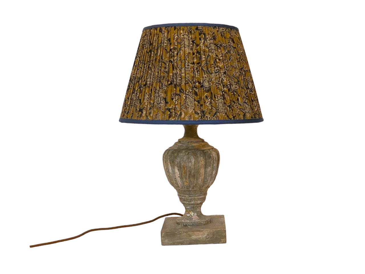 Yellow & blue Kalamkari Cotton Lampshade – Samarkand Design